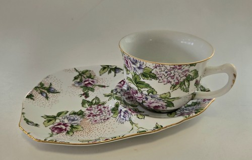 Nantucket Home Porcelain Floral Cup and Snack Plate, 4 Sets. | eBay