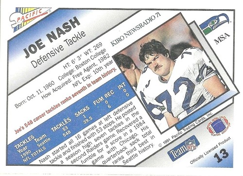 1991 Pacific Oroweat Seattle Seahawks Joe Nash 13 Football Card | eBay