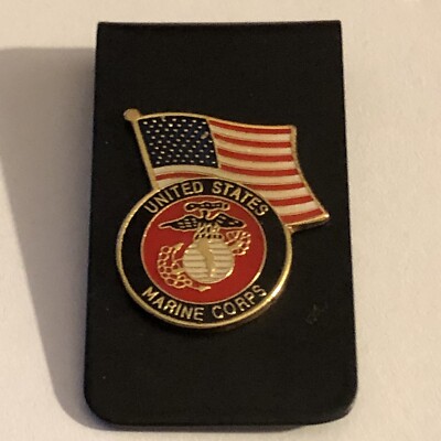 USMC UNITED STATES MARINE CORPS With US FLAG MONEY CLIP Black New In ...