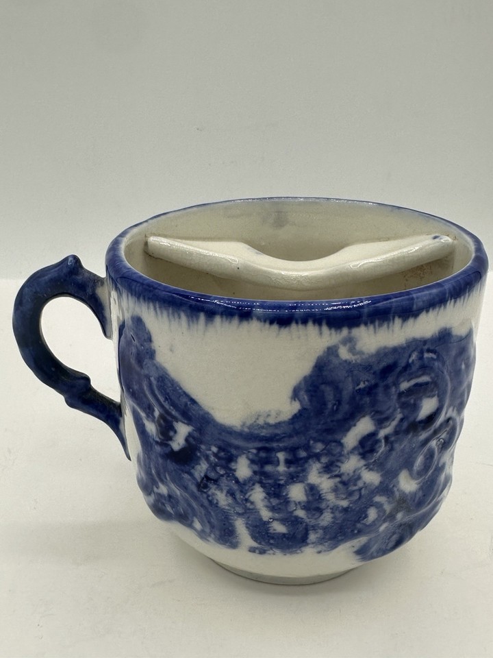 Vintage Blue White Staffordshire Shaving Mug Mustache Cup Victorian ...