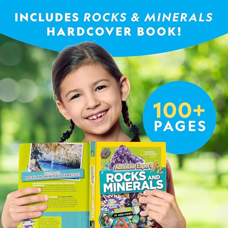 Kid's Rock Collection W/ Genuine Fossils Educational Book Magnifying ...