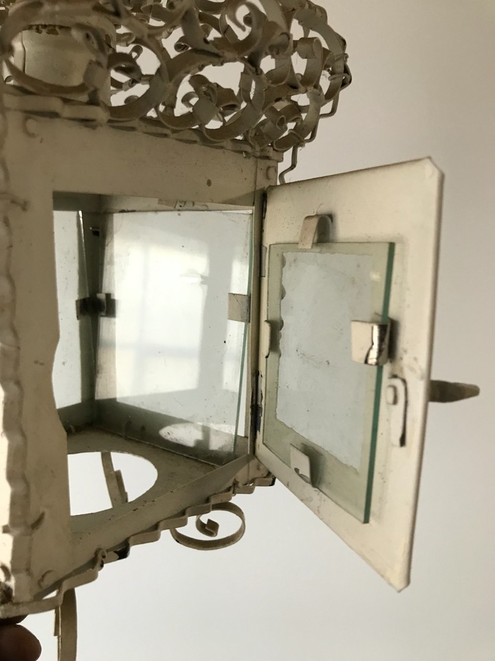 VTG Metal Shabby Twisted Scroll Glass Hanging Ceiling Light Fixture Old ...