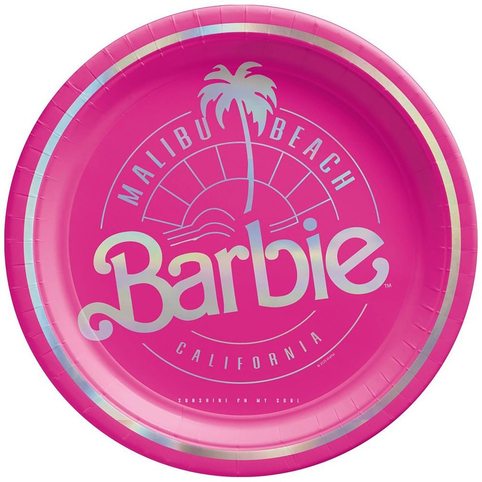 Barbie Paper Plates Hot Pink Metallic Malibu Beach Birthday Party 8 ...