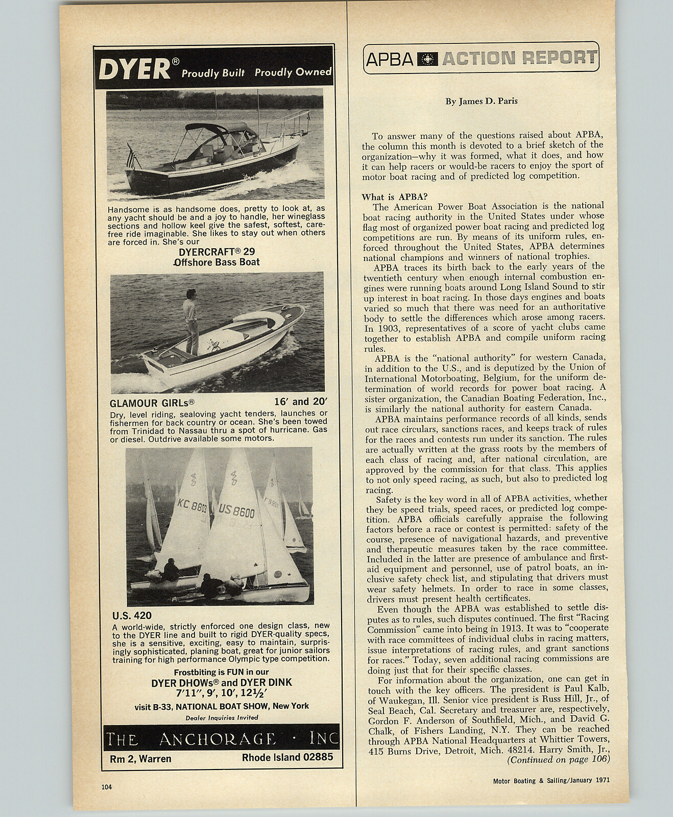 1971 PAPER AD Boat Penn Yan Tunnel Drive Flying Bridge Dyer Dhow Dink U ...