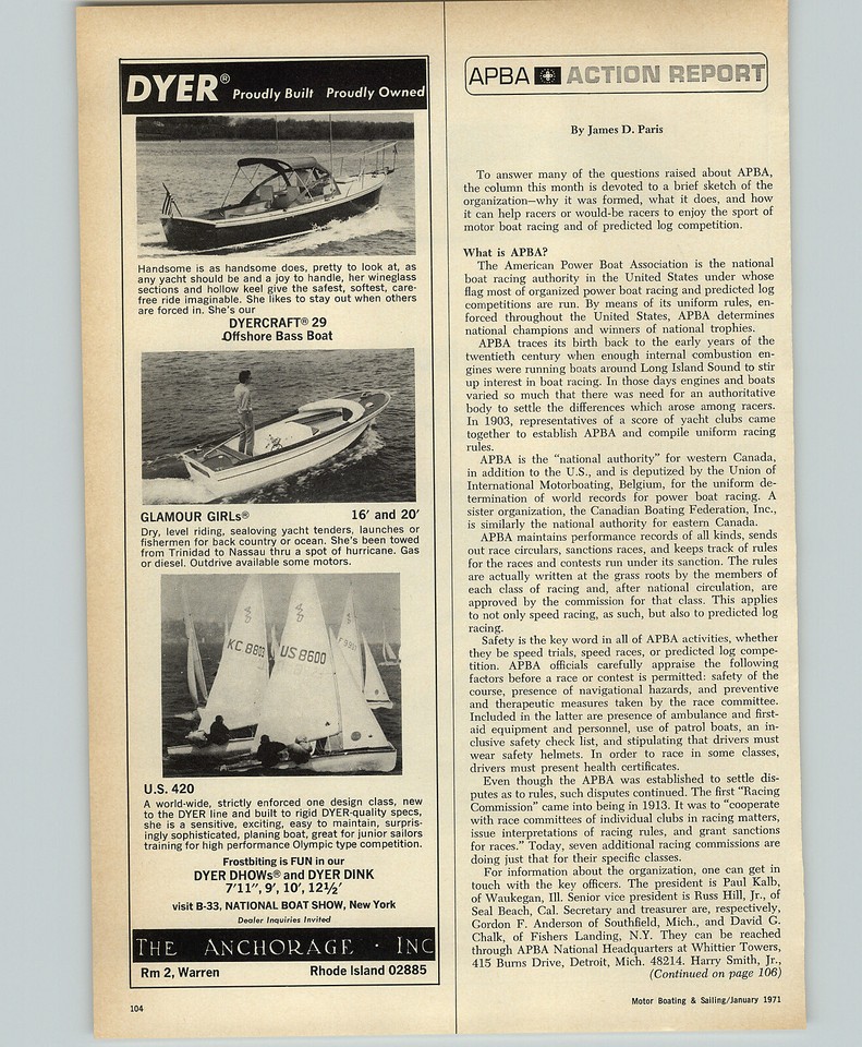 1971 PAPER AD Boat Penn Yan Tunnel Drive Flying Bridge Dyer Dhow Dink U ...