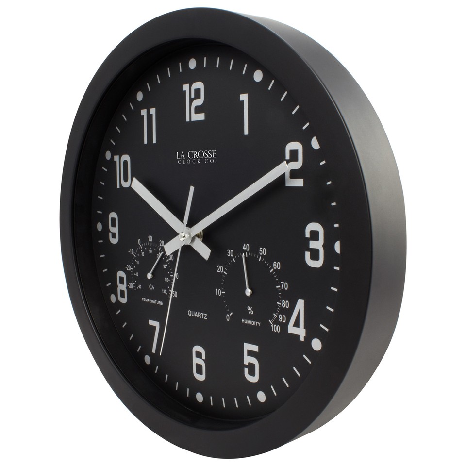 404-2631 La Crosse Clock Co. 12" Plastic Analog Wall Clock with Temp ...