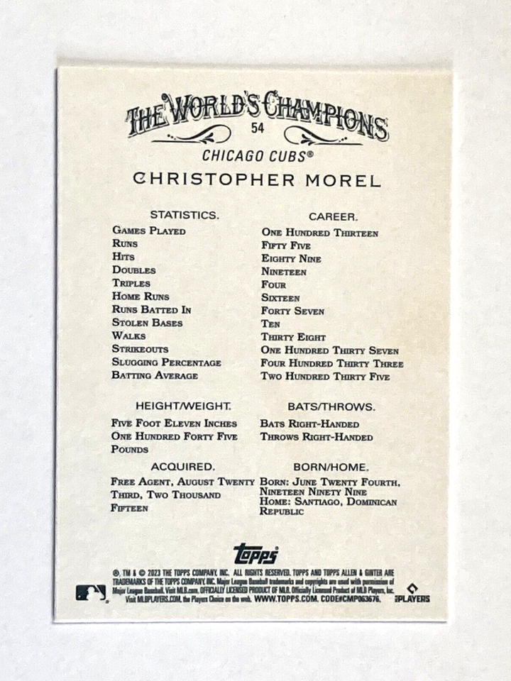 2023 Topps Allen & Ginter Christopher Morel Rookie Card #54 Cubs | eBay