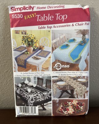 Simplicity 5530 Table Accessories Place Mats Runner Seat Cushion Sewing ...