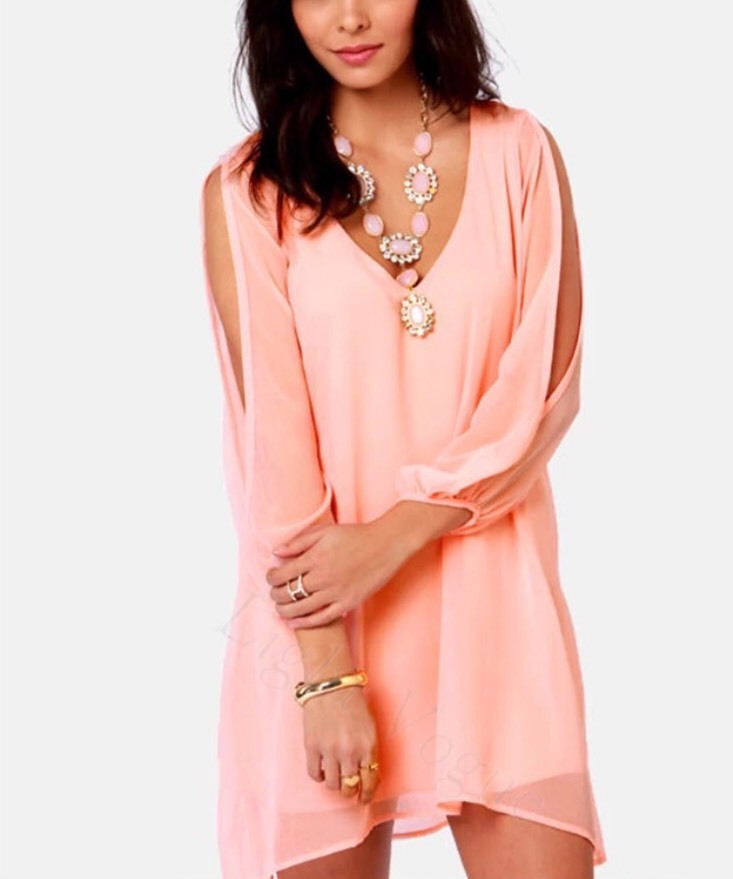 Women's Flowing Asymmetric Tunic Dress Handkerchief Hem Shift Pink XL ...