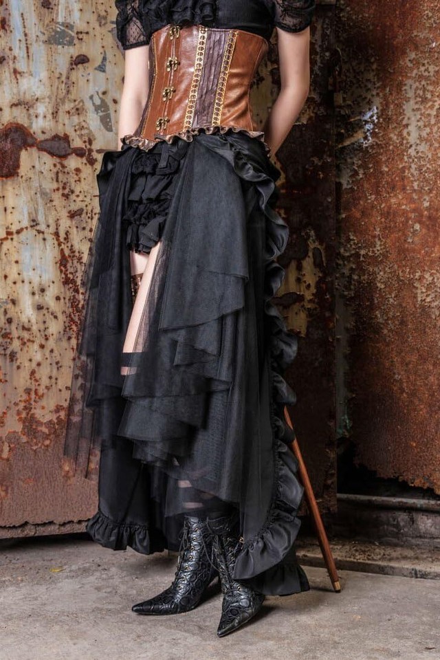 Steampunk Retro Victorian Punk Cincher Lace up Long Ruffle Pencil Skirt ...