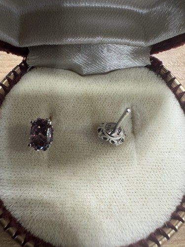 Vintage Sterling Solve Oval Cut Purple Cz Stone Stud Earrings DQCZ 925 ...