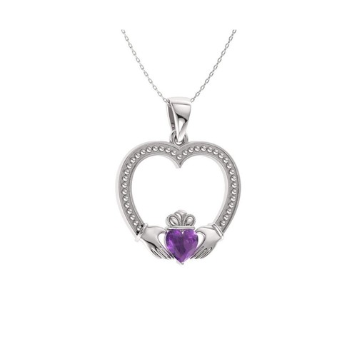 Diamondere Natural and Certified Heart Cut Gemstone Claddagh Necklace ...