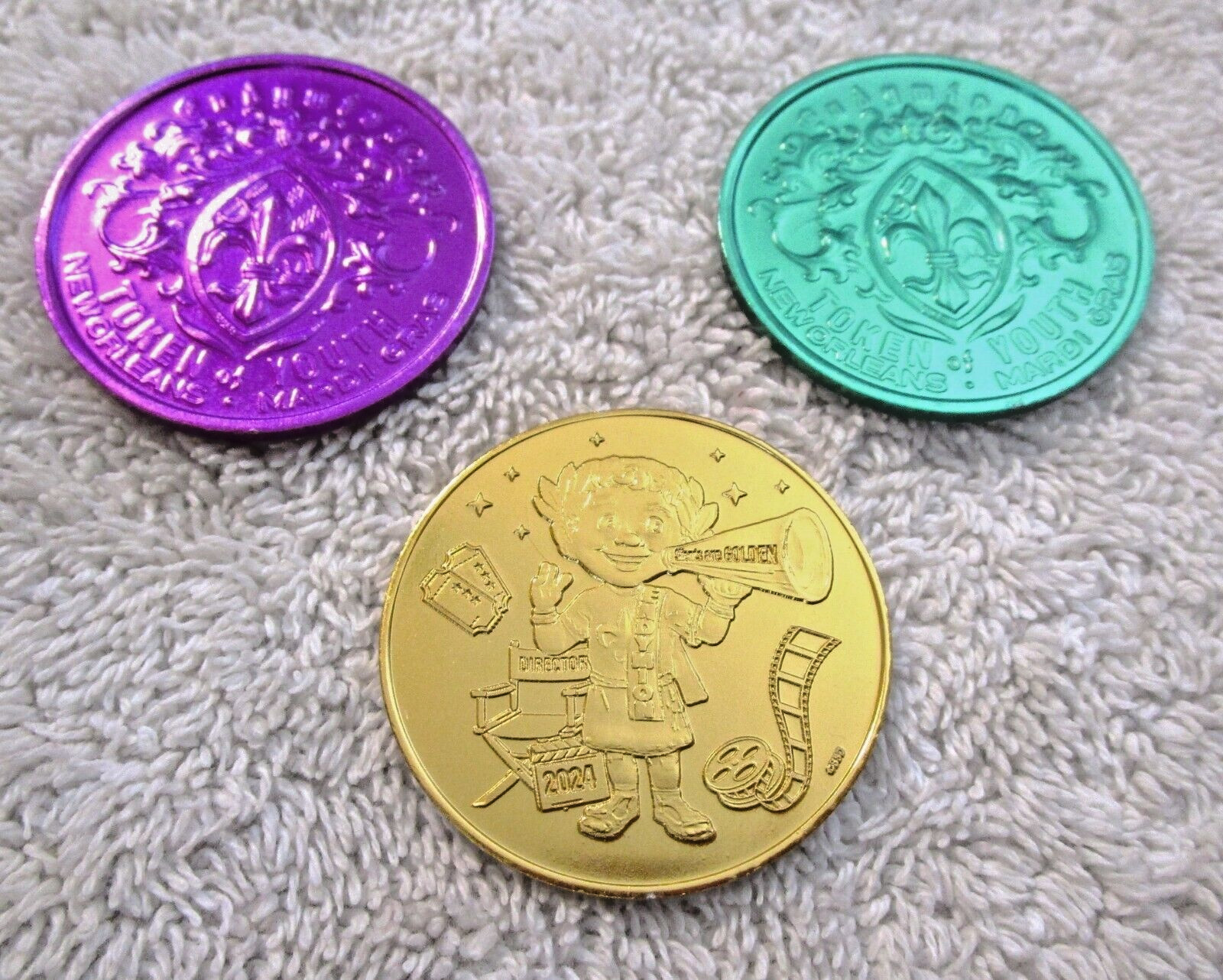 ENDYMION 2024 SET of 3 PURPLE-GREEN-GOLD MARDI GRAS DOUBLOONS-SILENTS ...