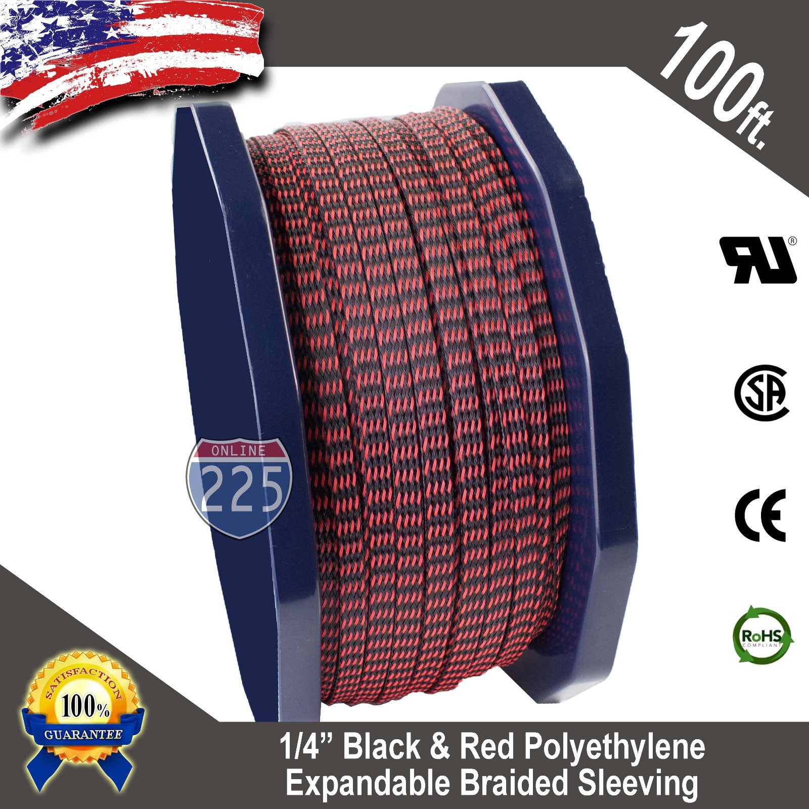 100 FT. 1/4" Black & Red Expandable Wire Sleeving Sheathing Braided ...