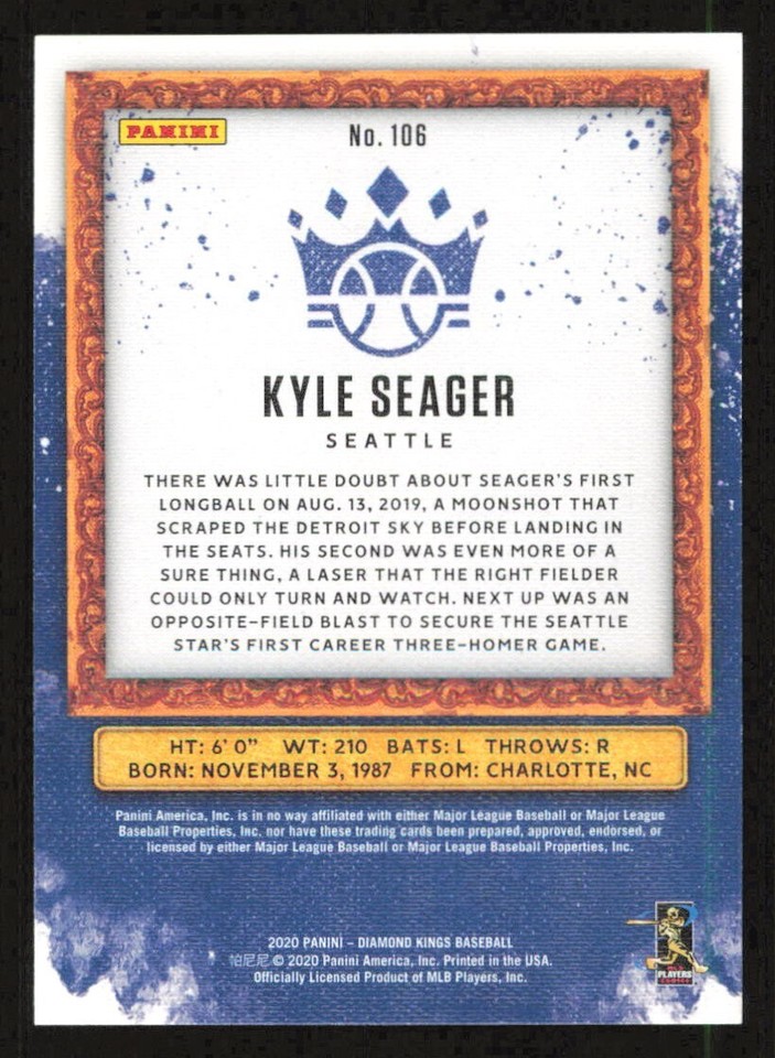 2020 Diamond Kings KYLE SEAGER Baseball card SEATTLE MARINERS #106 | eBay