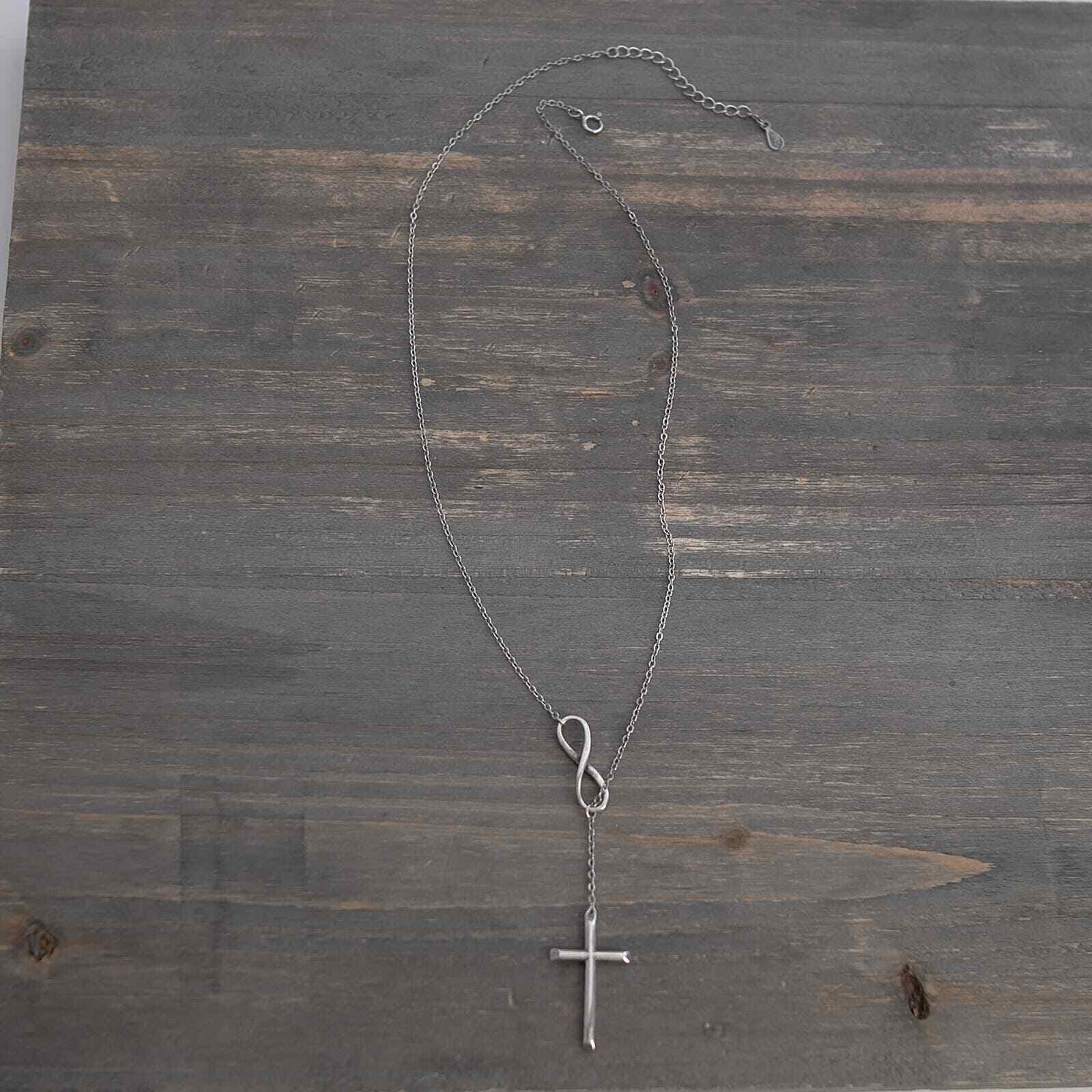 Sterling Silver Infinity Symbol Cross Lariat Chain Ne… - Gem