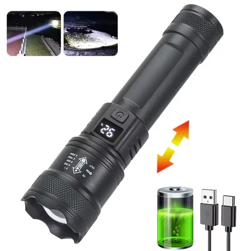 High Power 2000LM LED Flashlight Built-In Battery USB Rechargeable ...