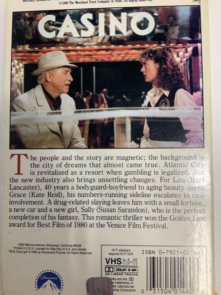Atlantic City 1990 VHS Burt Lancaster Susan Sarandon Michel Piccoli ...