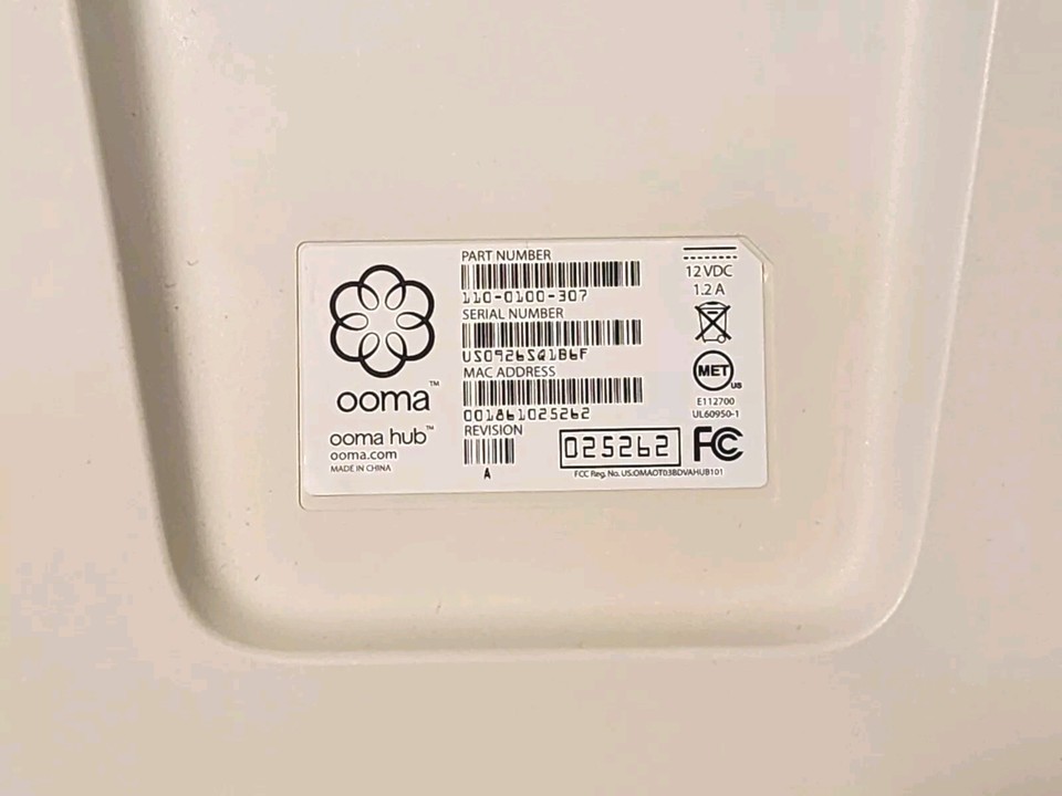 Ooma Hub VoIP Home Phone Service Hub 110-0100-307 White w/ Power Cord ...