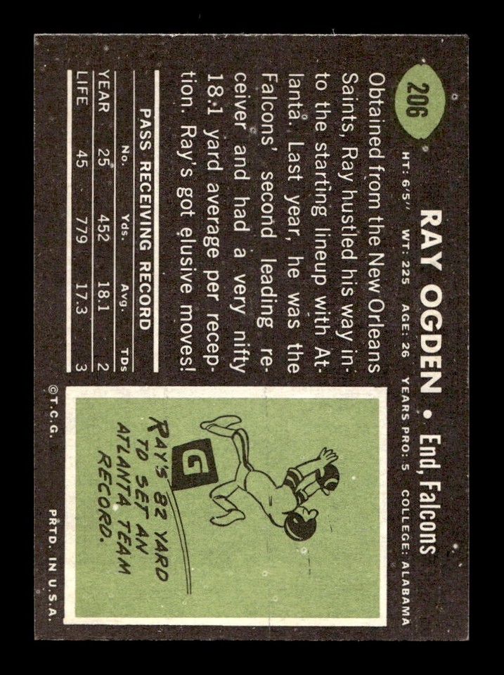 1969 Topps #206 Ray Ogden Falcons EX+ *m7 | eBay