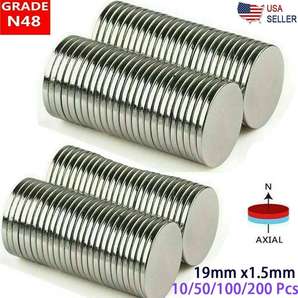 10-200Pcs Neodymium N48 Round Disc Magnet Magnetic 19mm x1.5mm Rare ...