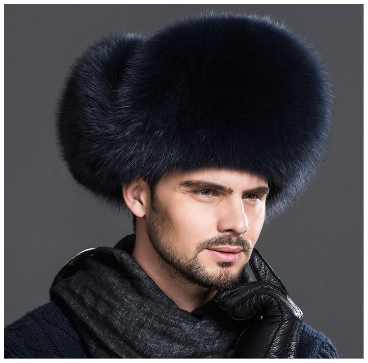 Men Real Fox Fur Hat Russian Ushanka Cossack Trapper Hat Real Leather ...