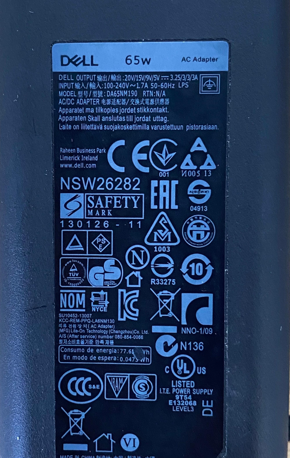 DELL Precision 15 3570 P104F 65W Genuine Original AC Power Adapter ...