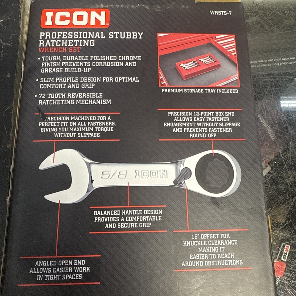 ICON WRSTS-7 SAE 7 Pc. Professional Stubby Ratcheting Wrench Set - FREE ...