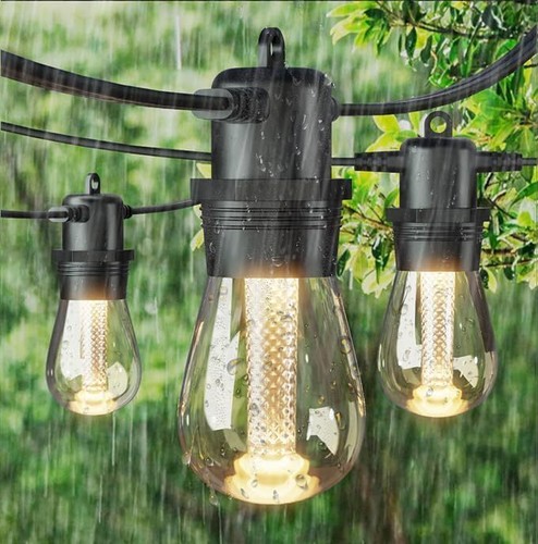 48FT LED Outdoor String Lights Commercial Grade Patio Waterproof ...