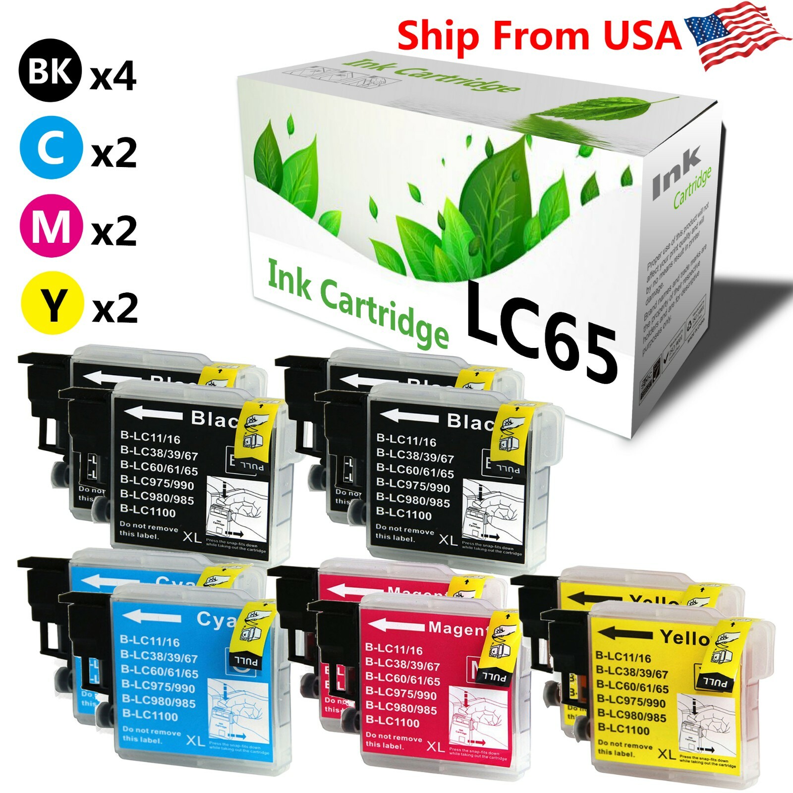 10 PK LC65 Ink Cartridge for Brother MFC-255CW 257CW 290C 295CN 490CW ...