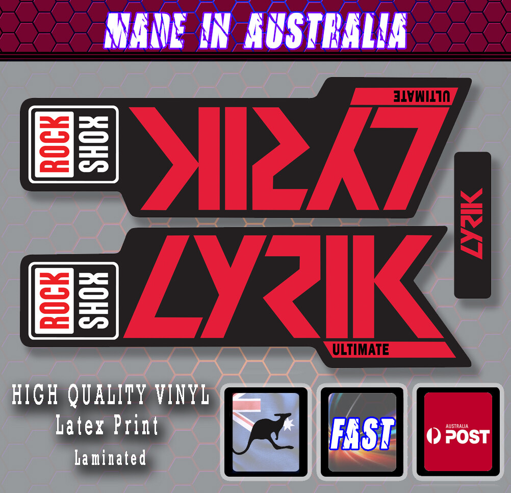 Rockshox Lyrik style Fork Decal GLOSS RED Stickers Laminated Rock shox ...