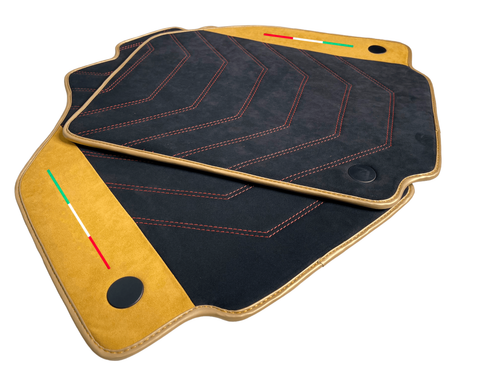 Floor Mats For Ferrari F8 Spider Black With Tan Alcantara Leather ...