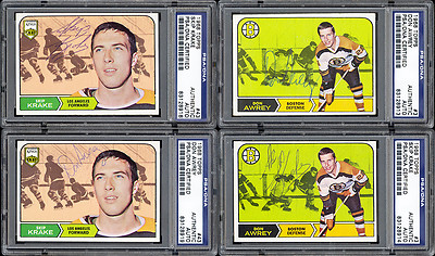 1968 Topps #3 Don Awrey #43 Skip Krake - 4 PSA/DNA Autographed Cards ...