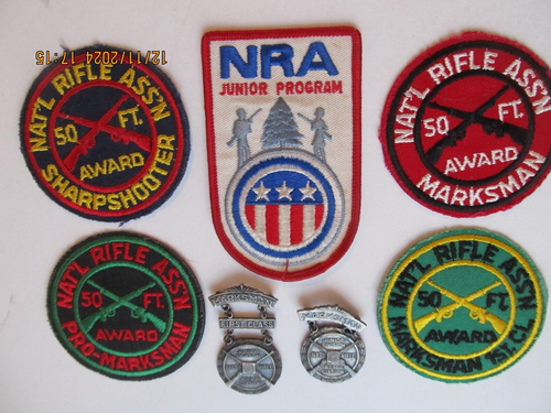 NRA MEDALS AND PATCHES MARKSMAN FIRST CLASS, 50 FT SHARP SHOOTER MINT ...
