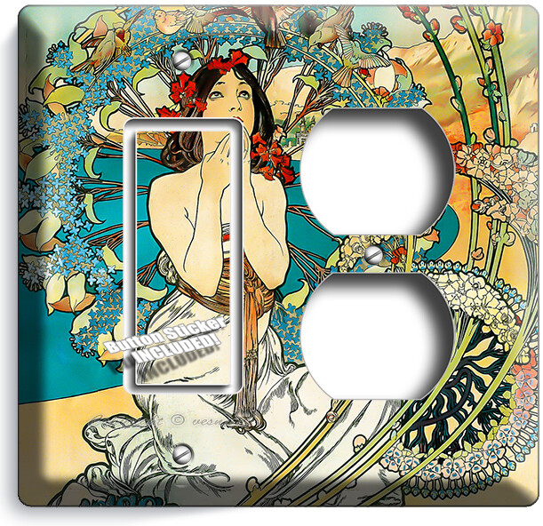 ALPHONSE MUCHA BIRDS GIRL LIGHT SWITCH OUTLET WALL PLATES ROOM NOUVEAU ...