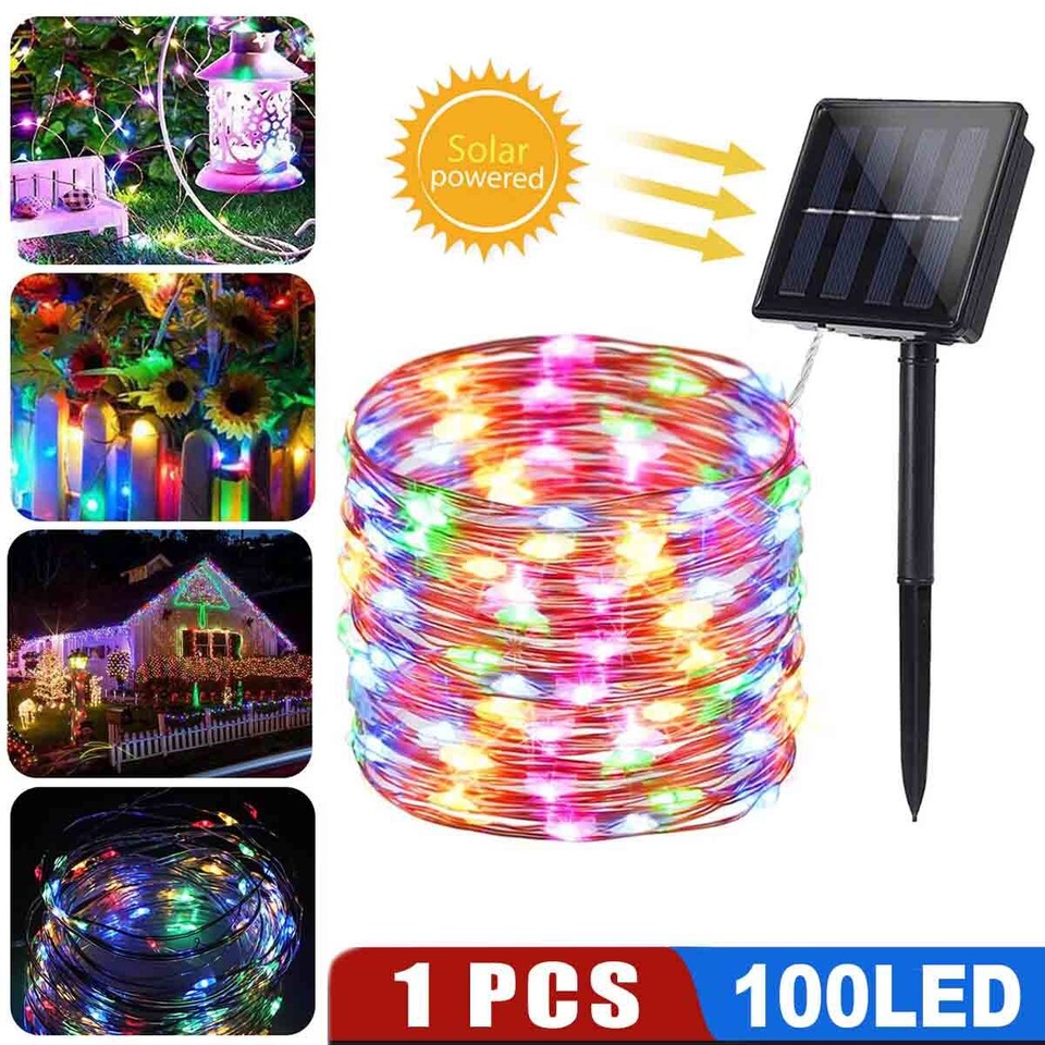 100 LED Solar Power String Fairy Lights Garden Outdoor Party Christmas ...
