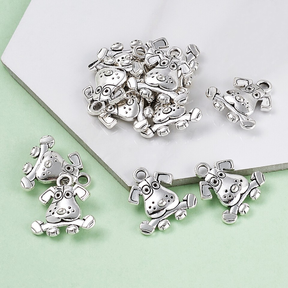 20pc Tibetan Silver Alloy Dog Pendants Mini Lead Free Metal Charms ...