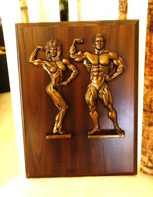 Male & Female Bodybuilding Plaque Trophy Wood / Bronze 31cm X 23cm ...