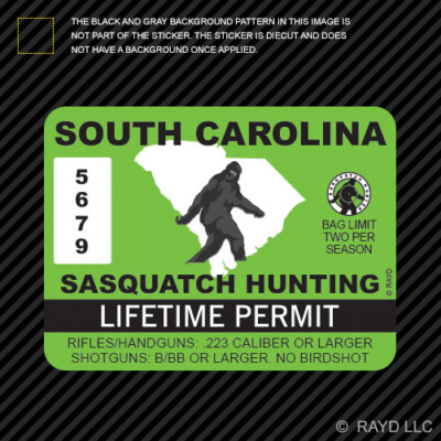 South Carolina Sasquatch Hunting Permit Sticker Die Cut Decal Bigfoot ...