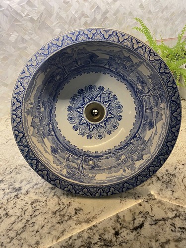 Antique Victorian Painted Blue&White panoramic Drop In Sink 14 7/8 X 6D ...