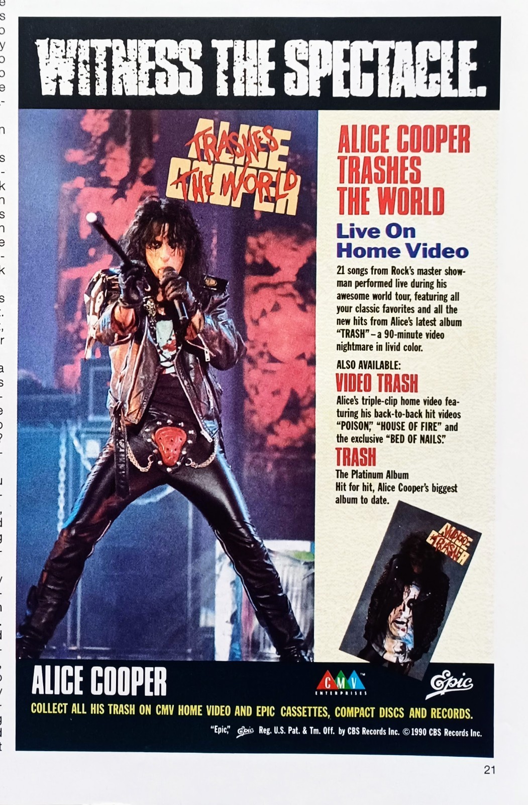 ALICE COOPER~TRASHES THE WORLD~ORIG 1990 VIDEO/ALBUM PROMO PRINT AD POSTER PINUP | eBay