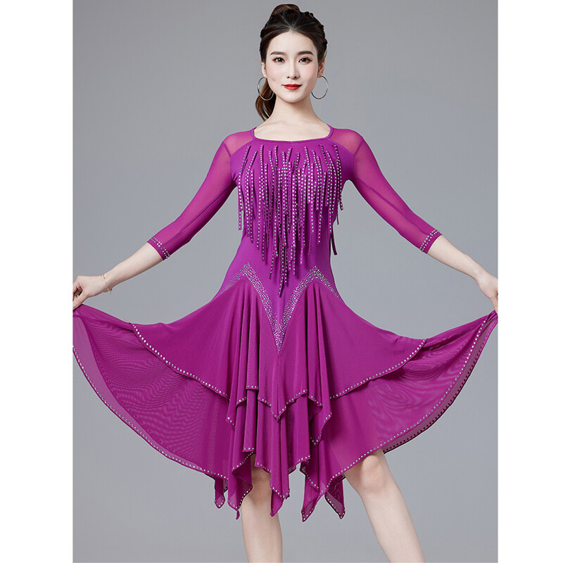Latin Ballroom Dance Dress Modern Salsa Waltz Standard Long Dress#J072 ...