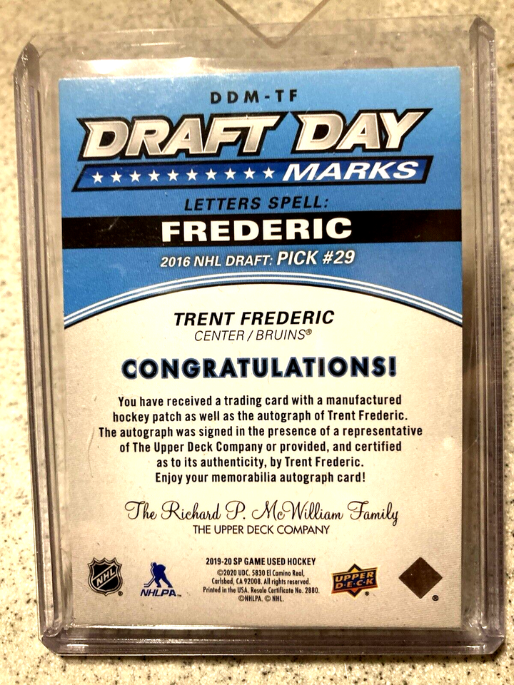 2019-20 SP Game Used Trent Frederic Draft Day Marks “R” Rookie RC Auto ...