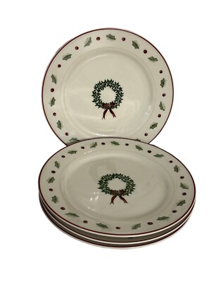 Set of 4 MB Merry Brite Salad Dessert Plates 7.5" Wreath Holiday Home ...