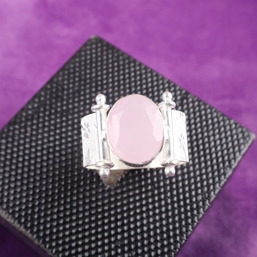 Rose Chalcedony Gemstone Band Pink Ring Size 925 Sterling Silver | eBay