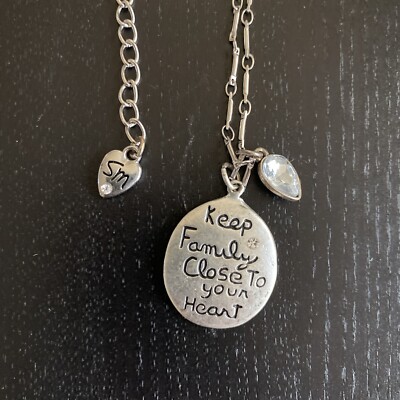 Silver necklace rhinestone Keep Family Close To Your Heart Nice Chain ...