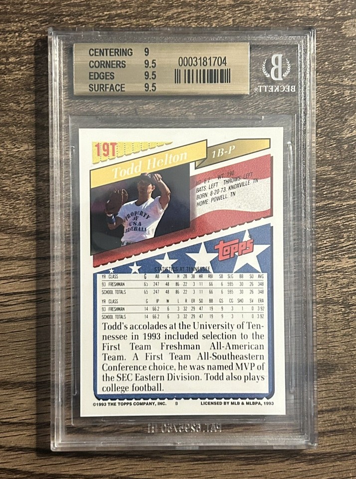 1993 Topps Traded Todd Helton Rookie RC #19T USA BGS 9.5 Gem Mint 💎 Old ...