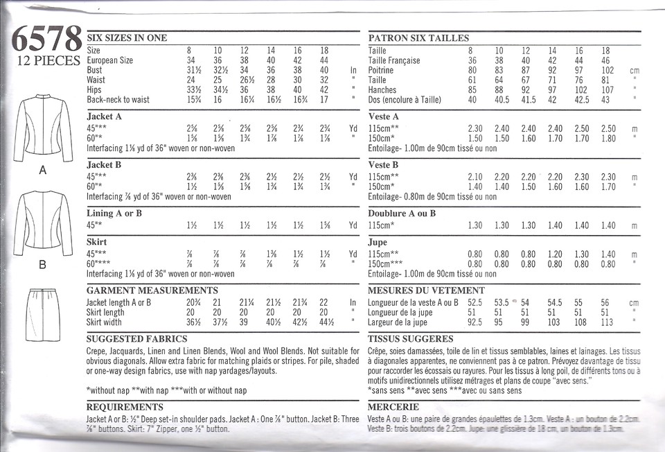 UNCUT Vintage New Look Sewing Pattern Misses Jacket Skirt 6578 8 - 18 ...