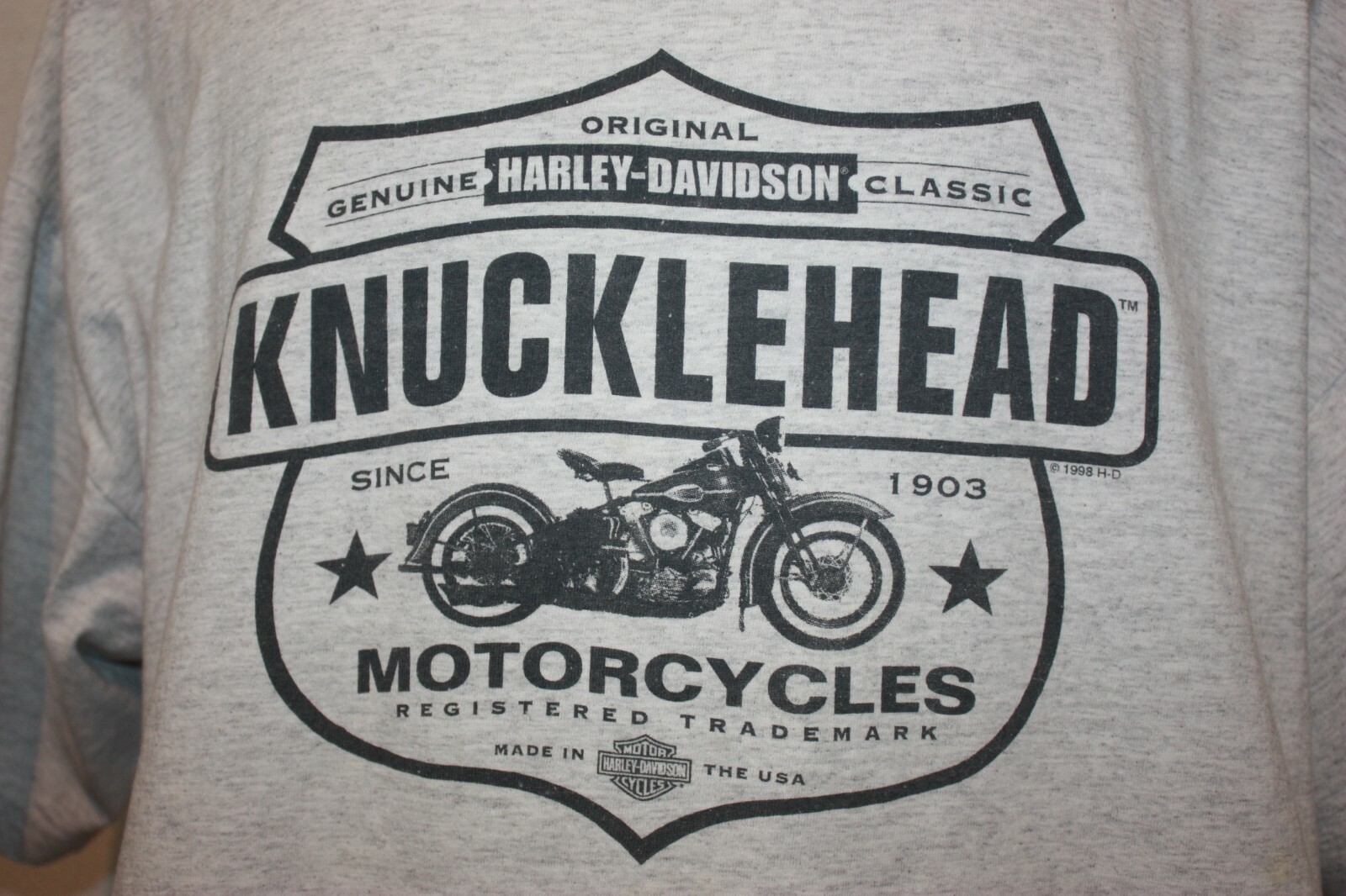 Vtg 1998 Harley-Davidson Knucklehead Gray Tee Size 3X… - Gem