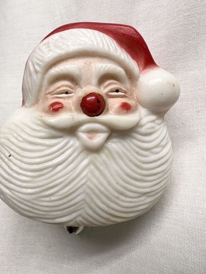 Vintage Mid Century Modern SANTA PIN w Light Up Nose HONG KONG battery ...